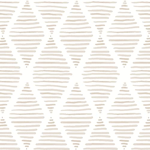 Modern Stripe Peel and Stick Wallpaper Beige and White Contact Paper 17.7” x 78.7” Geometric Wallpaper Self Adhesive Wallpaper Removable Decorative Wallpaper for Bedroom Drawers Cabinets Decor Vinyl