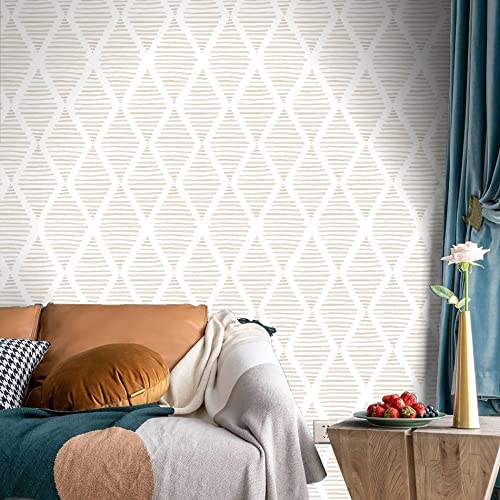 Modern Stripe Peel and Stick Wallpaper Beige and White Contact Paper 17.7” x 78.7” Geometric Wallpaper Self Adhesive Wallpaper Removable Decorative Wallpaper for Bedroom Drawers Cabinets Decor Vinyl