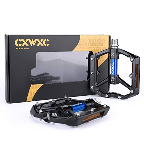 CXWXC Road/MTB Bike Pedals - Aluminum Alloy Bicycle Pedals - Mountain Bike Pedal with Removable Anti-Skid Nails (D:Black-Blue)