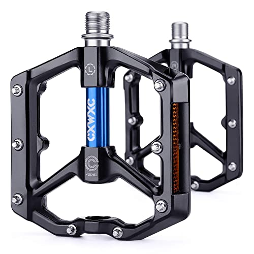 CXWXC Road/MTB Bike Pedals - Aluminum Alloy Bicycle Pedals - Mountain Bike Pedal with Removable Anti-Skid Nails (D:Black-Blue)