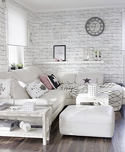 Timeet Brick Wallpaper Peel and Stick Wallpaper White Grey Brick Contact Paper 3D Brick Wall Paper Stick and Peel Wallpaper Removable for Bedroom Living Room Decoration 17.7in x 78.7in