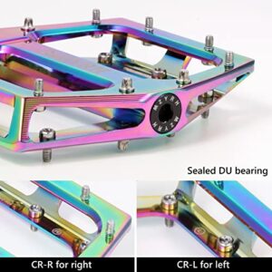 MZYRH Road/Mountain Bike Pedals MTB Pedals Aluminum Alloy Bicycle Pedals 9/16" Sealed Bearing Lightweight Platform for Road Mountain BMX MTB Bike Rainbow