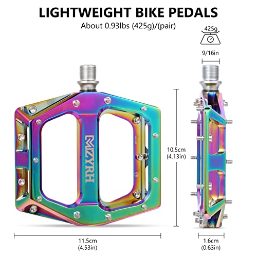 MZYRH Road/Mountain Bike Pedals MTB Pedals Aluminum Alloy Bicycle Pedals 9/16" Sealed Bearing Lightweight Platform for Road Mountain BMX MTB Bike Rainbow