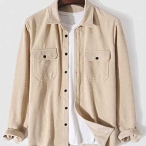 ZAFUL Pocket Patch Solid Color Corduroy Shirt Coffee M