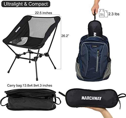 MARCHWAY Ultralight Folding Camping Chair, Heavy Duty Portable Compact for Outdoor Camp, Travel, Beach, Picnic, Festival, Hiking, Lightweight Backpacking (Black)