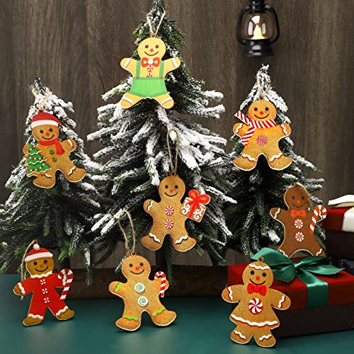 36pcs Christmas Wooden Gingerbread Man Ornaments Gingerbread Wood Ornament Ginger Man Christmas Tree Hanging Decorations Gingerbread Figurines Pendant Presents for Xmas Home Party Favor Supplies