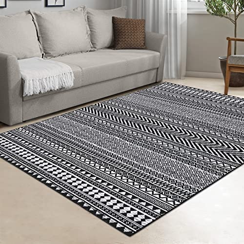 RUGSREAL Machine Washable Bohemian Area Rug Moroccan Stain Resistant Rug Geometric Non-Slip Area Rug for Living Room Bedroom Home Office, 5' x 7'