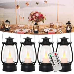 reperla vintage remote lantern decor, 4-pack flickering led candle lantern good sized portable lantern indoor outdoor hanging lanterns for wedding centerpiece,halloween,christmas,farmhouse decorative