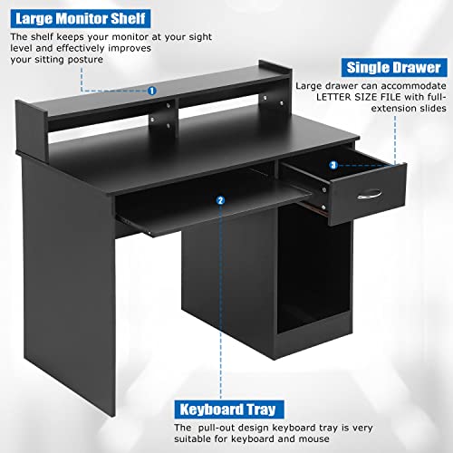 PayLessHere Office Desk, Computer Desk with Drawers Keyboard Tray 43" Study Writing Desks for Home with Storage Shelves, Desks & Workstations