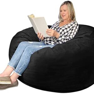 EDUJIN 3 ft Bean Bag Chair: 3' Memory Foam Bean Bag Chairs for Adults/Teens with Filling,Ultra Soft Dutch Velvet Cover, Round Fluffy Lazy Sofa for Living Room - 3Foot,Black