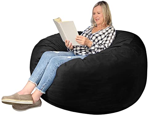 EDUJIN 3 ft Bean Bag Chair: 3' Memory Foam Bean Bag Chairs for Adults/Teens with Filling,Ultra Soft Dutch Velvet Cover, Round Fluffy Lazy Sofa for Living Room - 3Foot,Black