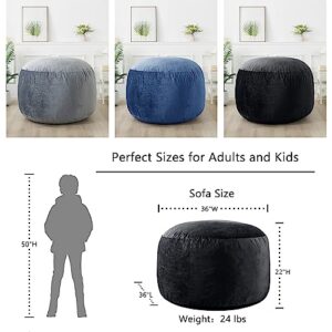 EDUJIN 3 ft Bean Bag Chair: 3' Memory Foam Bean Bag Chairs for Adults/Teens with Filling,Ultra Soft Dutch Velvet Cover, Round Fluffy Lazy Sofa for Living Room - 3Foot,Black