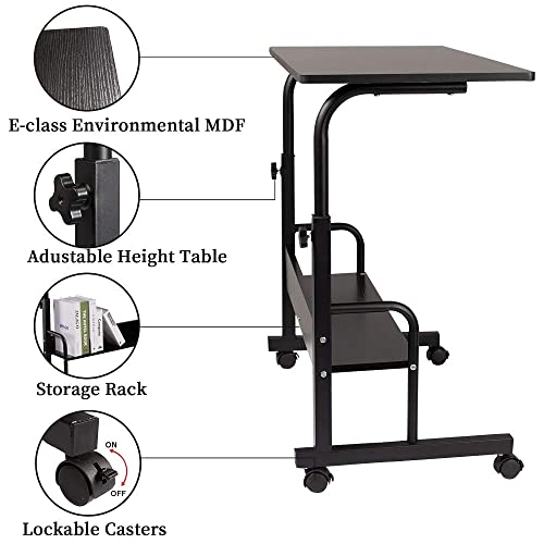 SIDUCAL Rolling Laptop Cart, Portable Laptop Desk, Computer Desk on Wheels Adjustable Height, Mobile Laptop Desk, Rolling Computer Cart, Rolling TV Cart, Small Portable Desk for Laptop, 23.6'' Black