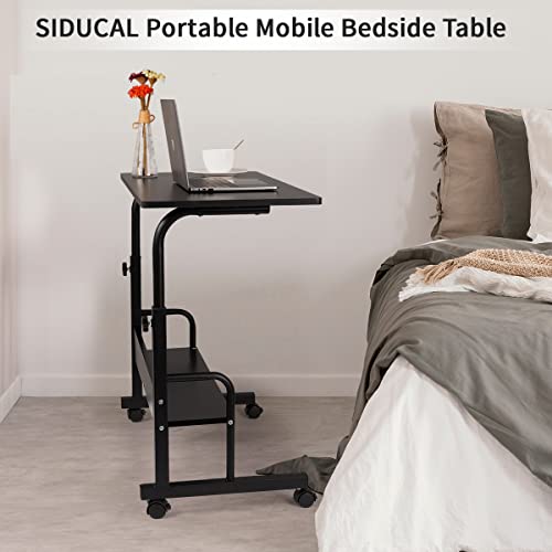 SIDUCAL Rolling Laptop Cart, Portable Laptop Desk, Computer Desk on Wheels Adjustable Height, Mobile Laptop Desk, Rolling Computer Cart, Rolling TV Cart, Small Portable Desk for Laptop, 23.6'' Black