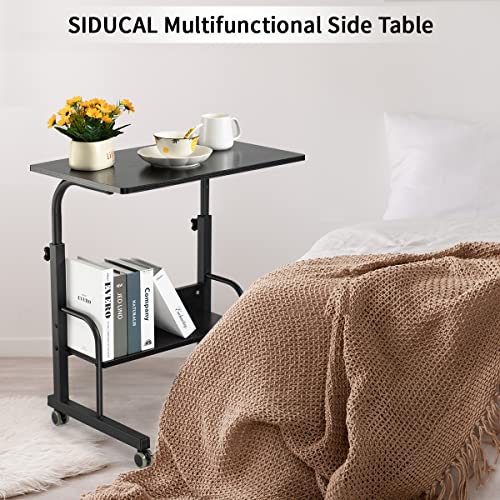 SIDUCAL Rolling Laptop Cart, Portable Laptop Desk, Computer Desk on Wheels Adjustable Height, Mobile Laptop Desk, Rolling Computer Cart, Rolling TV Cart, Small Portable Desk for Laptop, 23.6'' Black