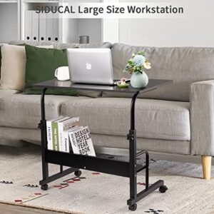 SIDUCAL Rolling Laptop Cart, Portable Laptop Desk, Computer Desk on Wheels Adjustable Height, Mobile Laptop Desk, Rolling Computer Cart, Rolling TV Cart, Small Portable Desk for Laptop, 23.6'' Black