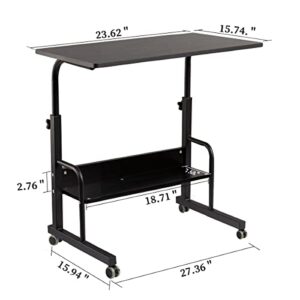 SIDUCAL Rolling Laptop Cart, Portable Laptop Desk, Computer Desk on Wheels Adjustable Height, Mobile Laptop Desk, Rolling Computer Cart, Rolling TV Cart, Small Portable Desk for Laptop, 23.6'' Black