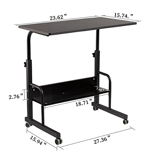 SIDUCAL Rolling Laptop Cart, Portable Laptop Desk, Computer Desk on Wheels Adjustable Height, Mobile Laptop Desk, Rolling Computer Cart, Rolling TV Cart, Small Portable Desk for Laptop, 23.6'' Black