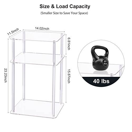 HMYHUM Small Acrylic Side Table for Small Spaces, 14" L x 11.5" W x 23.2" H, Small Nightstand/Bedside Table, Home Accent End Table for Living Room, Bedroom, 3 Tier, Clear