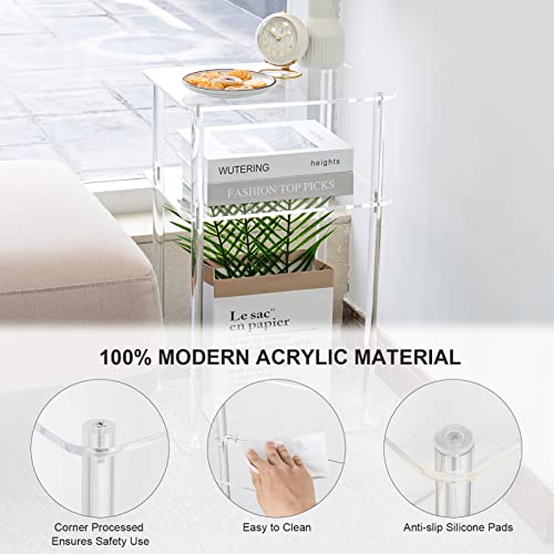 HMYHUM Small Acrylic Side Table for Small Spaces, 14" L x 11.5" W x 23.2" H, Small Nightstand/Bedside Table, Home Accent End Table for Living Room, Bedroom, 3 Tier, Clear