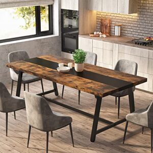 tribesigns dining table for 8 people, 70.87-inch rectangular wood kitchen table with strong metal frame, industrial large long dining room table for big family (rustic brown)