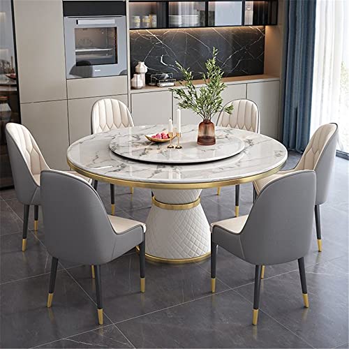 NIUYAO Round Marble Dining Table with Lazy Susan, Luxury Style 59" W Circular Tabletop Kitchen Table for Dining Room Kitchen Leisure Coffee Table -White Base