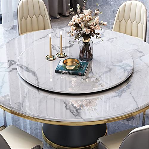 NIUYAO Round Marble Dining Table with Lazy Susan, Luxury Style 59" W Circular Tabletop Kitchen Table for Dining Room Kitchen Leisure Coffee Table -White Base