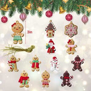 12pcs Christmas Ornaments Cute Snowman Xmas Tree Decorations Santa Claus Plastic Figurines Ornaments with Sugar Cookie House for Christmas Tree Hanging Party Ornaments DIY Decor 3 Inch Tall