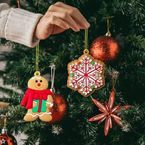 12pcs Christmas Ornaments Cute Snowman Xmas Tree Decorations Santa Claus Plastic Figurines Ornaments with Sugar Cookie House for Christmas Tree Hanging Party Ornaments DIY Decor 3 Inch Tall