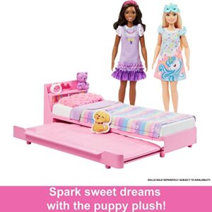 Barbie My First Barbie Doll House Furniture, Bedtime Playset with Trundle Bed, Plush Puppy & Accessories, Toys for Little Kids, 13.5-inch Scale