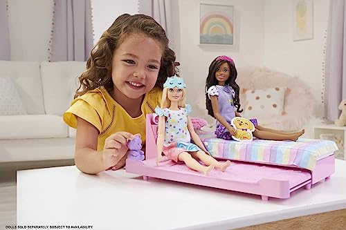 Barbie My First Barbie Doll House Furniture, Bedtime Playset with Trundle Bed, Plush Puppy & Accessories, Toys for Little Kids, 13.5-inch Scale