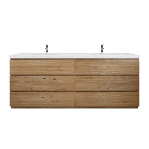 Angeles 84" FREESTANDING Bath Vanity with Double Reinforced Acrylic Sinks Nature Oak-AV