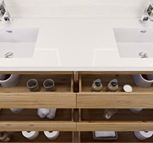 Angeles 84" FREESTANDING Bath Vanity with Double Reinforced Acrylic Sinks Nature Oak-AV