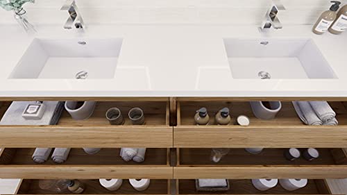 Angeles 84" FREESTANDING Bath Vanity with Double Reinforced Acrylic Sinks Nature Oak-AV