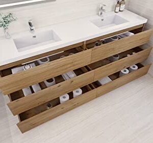 Angeles 84" FREESTANDING Bath Vanity with Double Reinforced Acrylic Sinks Nature Oak-AV