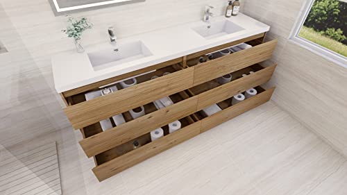 Angeles 84" FREESTANDING Bath Vanity with Double Reinforced Acrylic Sinks Nature Oak-AV