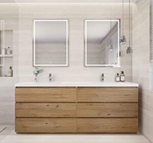 Angeles 84" FREESTANDING Bath Vanity with Double Reinforced Acrylic Sinks Nature Oak-AV