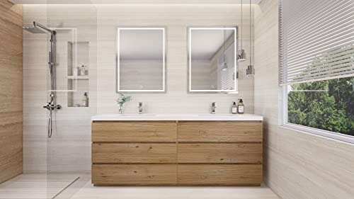 Angeles 84" FREESTANDING Bath Vanity with Double Reinforced Acrylic Sinks Nature Oak-AV