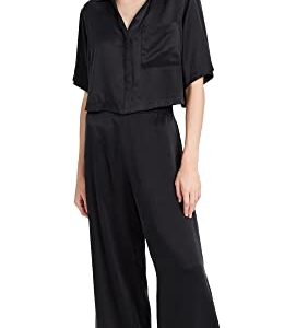 Lunya Women's Washable Silk High Rise Pant Set, Immersed Black, XS