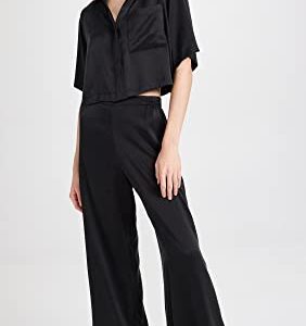 Lunya Women's Washable Silk High Rise Pant Set, Immersed Black, XS