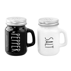 wartter farmhouse salt and pepper shaker set, vintage glass black and white shaker set with stainless steel lid (black/white)