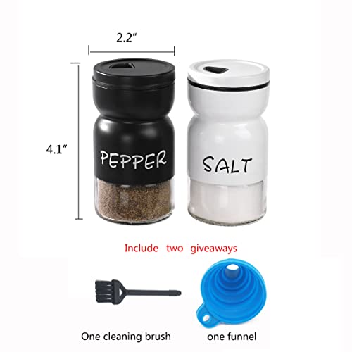 Wartter Farmhouse Salt and Pepper Shakers Set with Adjustable Lids, Cute Shaker Set with White Black Stainless Steel Lids