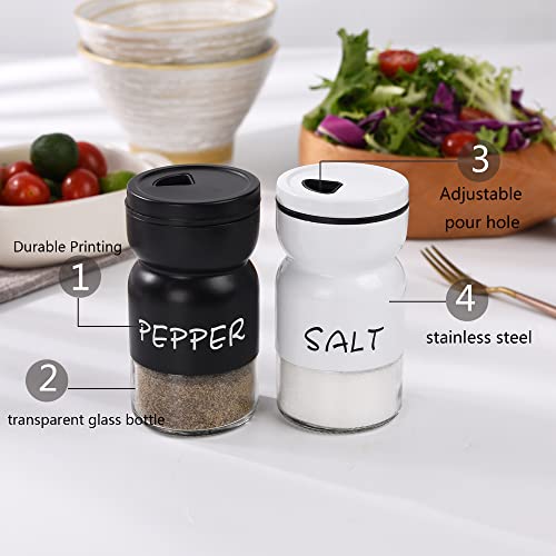 Wartter Farmhouse Salt and Pepper Shakers Set with Adjustable Lids, Cute Shaker Set with White Black Stainless Steel Lids