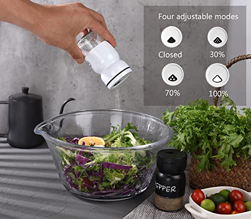 Wartter Farmhouse Salt and Pepper Shakers Set with Adjustable Lids, Cute Shaker Set with White Black Stainless Steel Lids