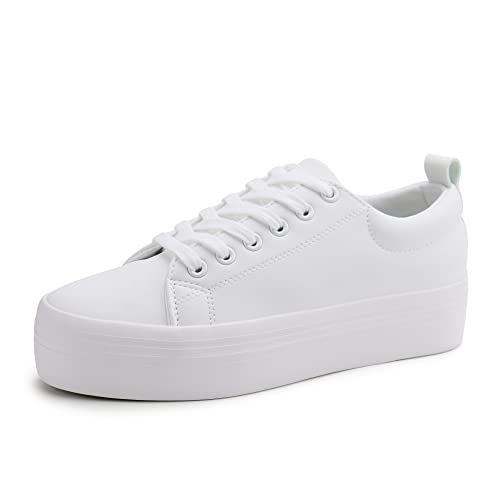 JABASIC Women Lace Up Platform Sneakers Comfortable Casual Fashion Sneaker Walking Shoes (11,White)