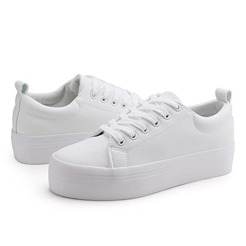 JABASIC Women Lace Up Platform Sneakers Comfortable Casual Fashion Sneaker Walking Shoes (11,White)