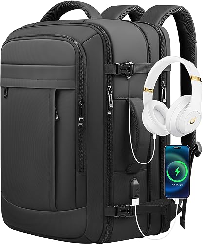 Travel Backpack, Extra Large Carry On Backpack for Men, 40L Expandable Airline Approved Water Resistant Business Luggage Suitcase Daypack Bag Fits 17 Inch Laptops, Travel Gifts for Men Women, Black