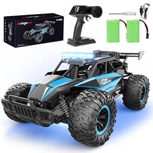 kolegend rc cars 20 km/h remote control car 50+min with chassis lights 2 batteries, 13 inch all terrains rc monster trucks off road vehicle for boys girls kids