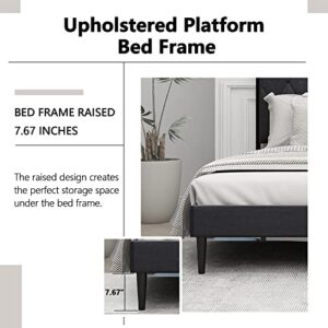 AGARTT Upholstered Platform Queen Size Bed Frame with Headboard Premium Stable Wood Slat Support No Box Spring Required Graphite