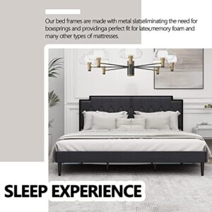 AGARTT Upholstered Platform Queen Size Bed Frame with Headboard Premium Stable Wood Slat Support No Box Spring Required Graphite